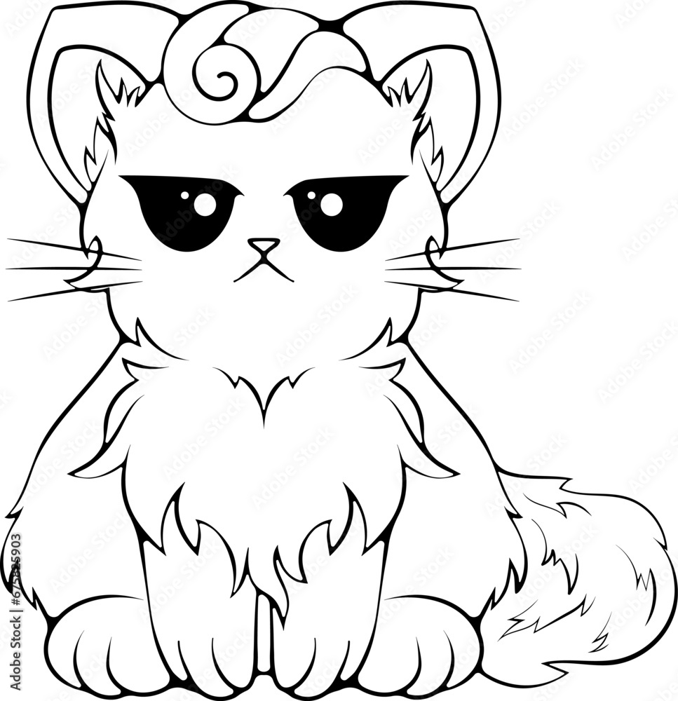 Cute kawaii serious cat. Kitten cartoon character. Emotion grumpy ...