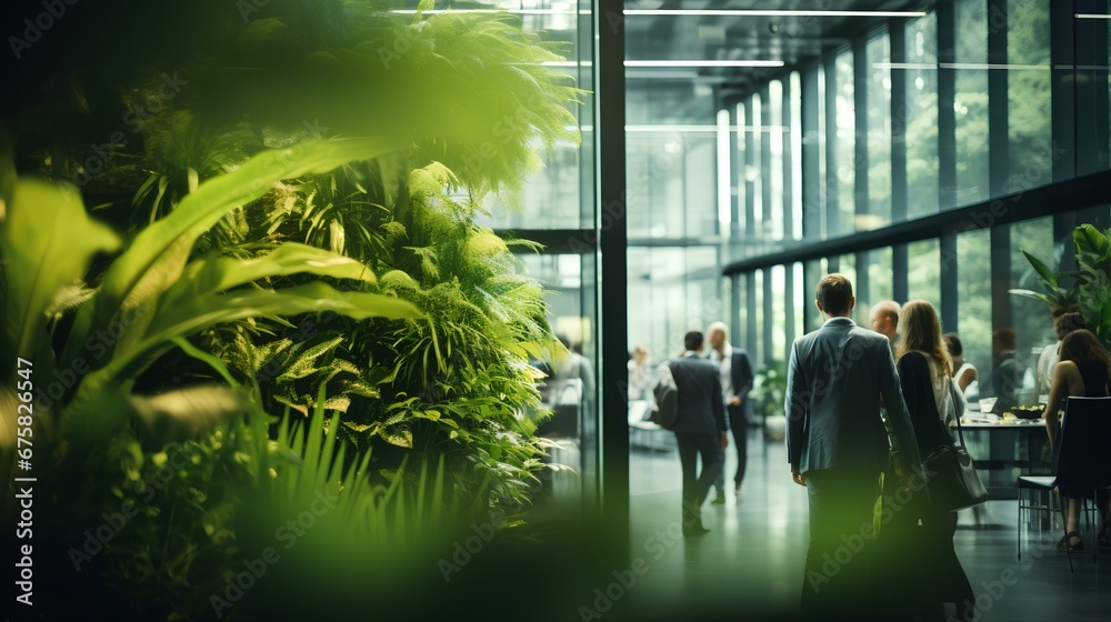 Green office walls with plants. Employee wellness and nature friendly ...