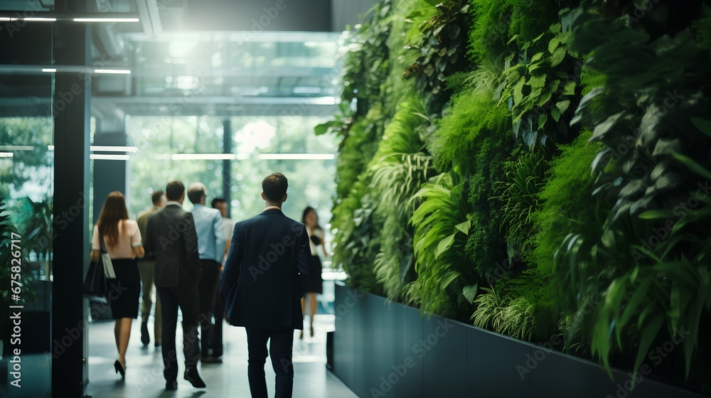 Green office walls with plants. Employee wellness and nature friendly ...