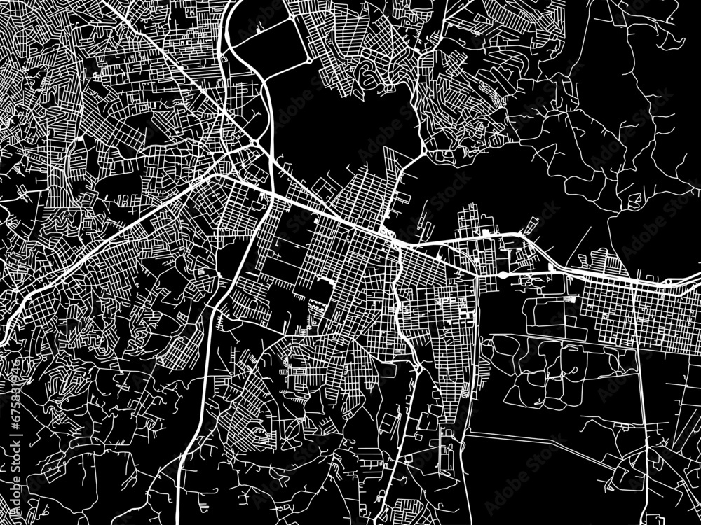 Vector road map of the city of Suzano in Brazil with white roads on a ...