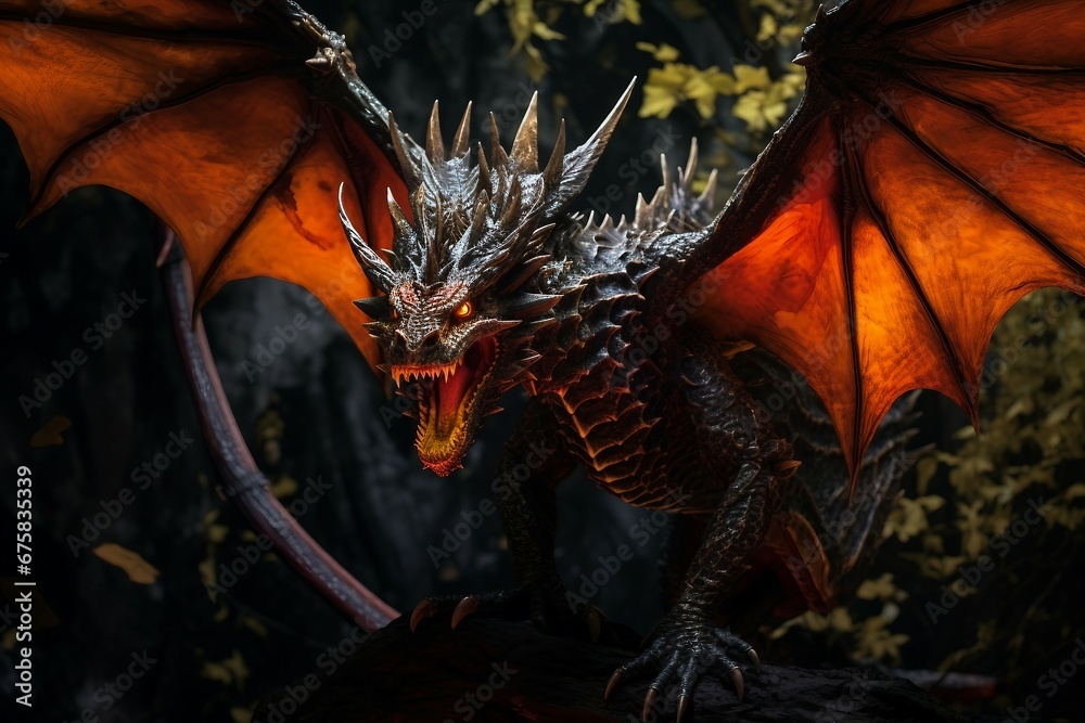 Inferno Guardians: The Power and Majesty of Fire Dragons Stock Photo ...
