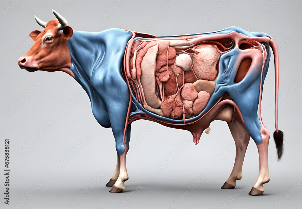 Diagram of Cow Anatomy, Visualizing the Internal Structure of Dairy ...