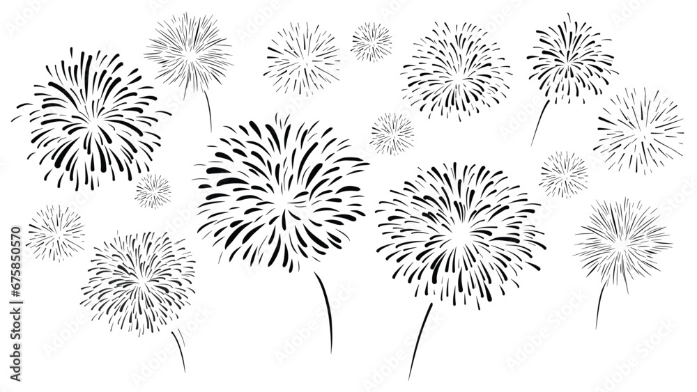 Vector silhouette fireworks isolated on white Background New Year ...