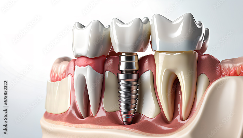 cross-section of a jaw, dental implant. detailed schematic illustration ...