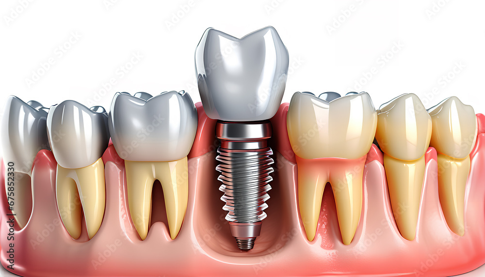 cross-section of a jaw, dental implant. detailed schematic illustration ...