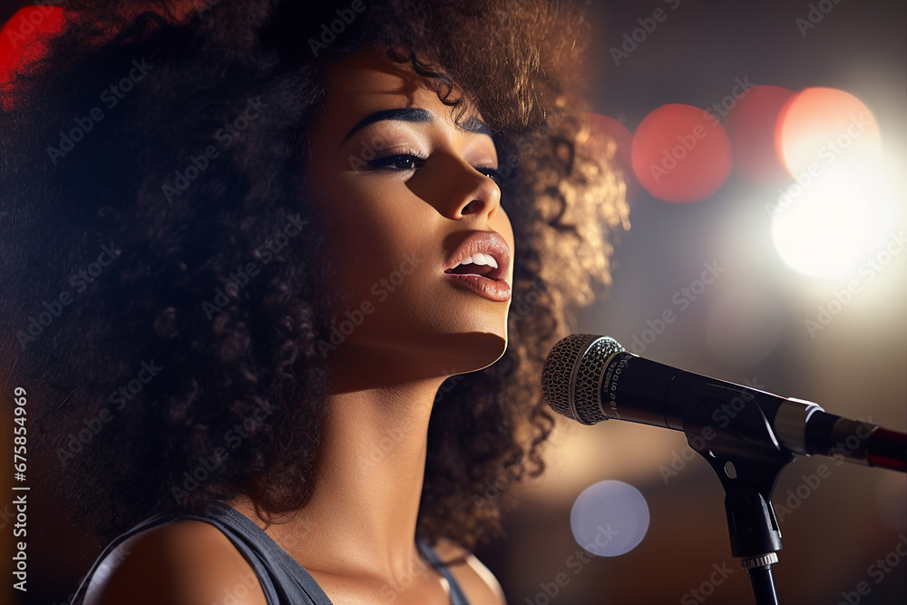 Generative ai technology portrait of talented young singer person on ...