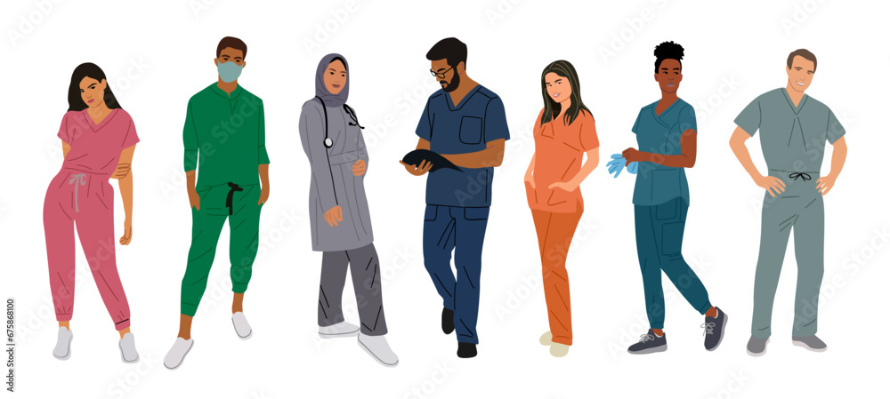 Set of doctors, nurses, paramedics. Multiracial, multicultural team of ...