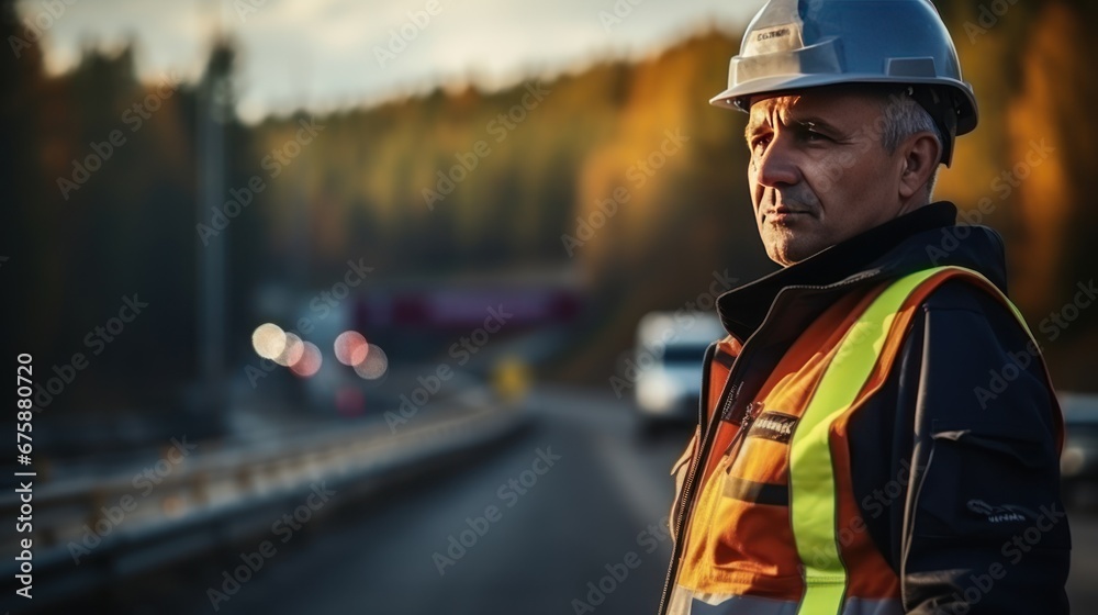 Chief Engineer of Expressway Construction Site Wear a uniform and ...