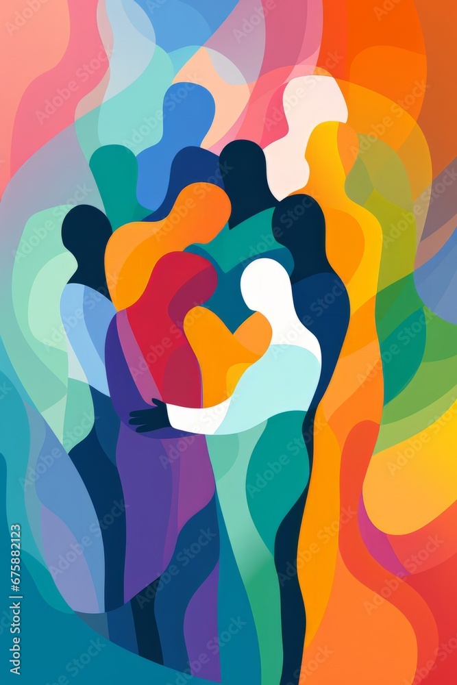 Generative AI image of a Group hug poster vector illustration, in the ...
