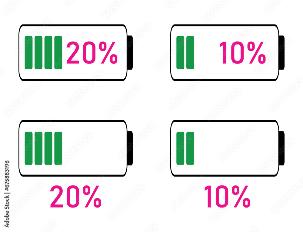 Percentage infographics full battery charge, energy level, progress ...