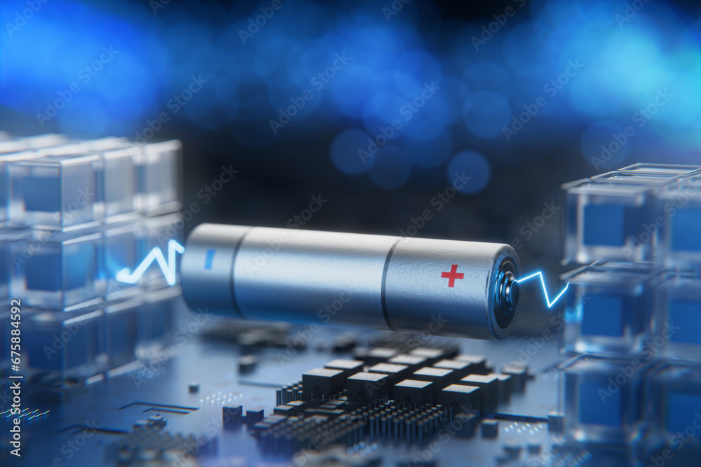 Battery fast charging concept. Battery close-up. AA batteries. Lithium ...