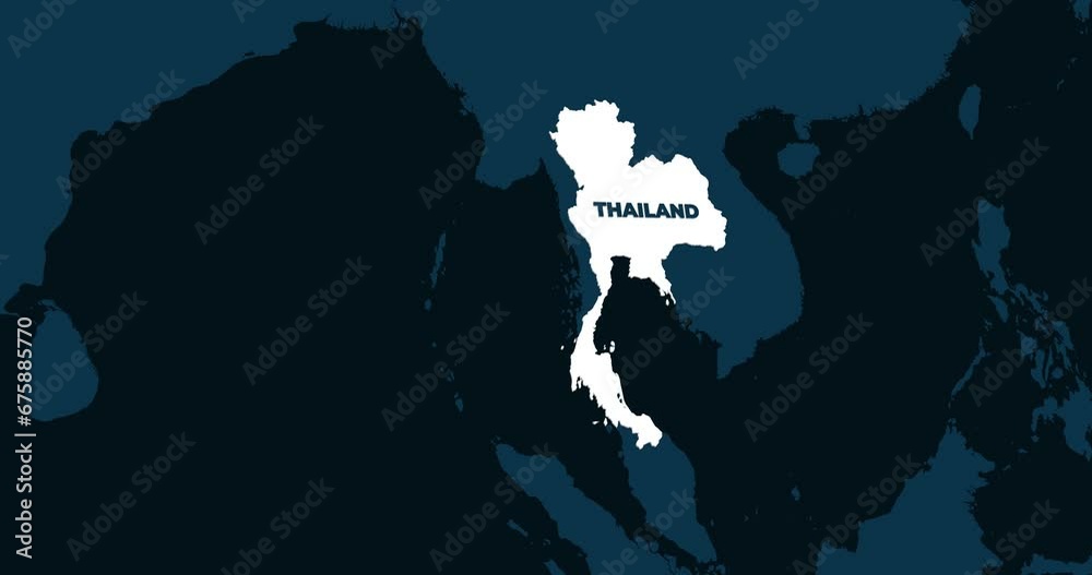 World Map Zoom In To Thailand. Animation in 4K Video. White Thailand ...