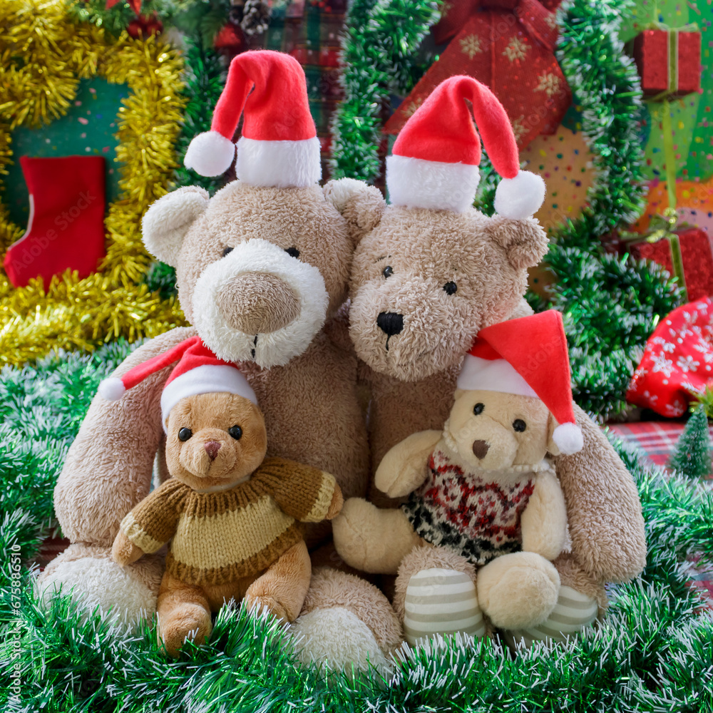 Teddy bear family Christmas portrait (parents and two children wearing ...