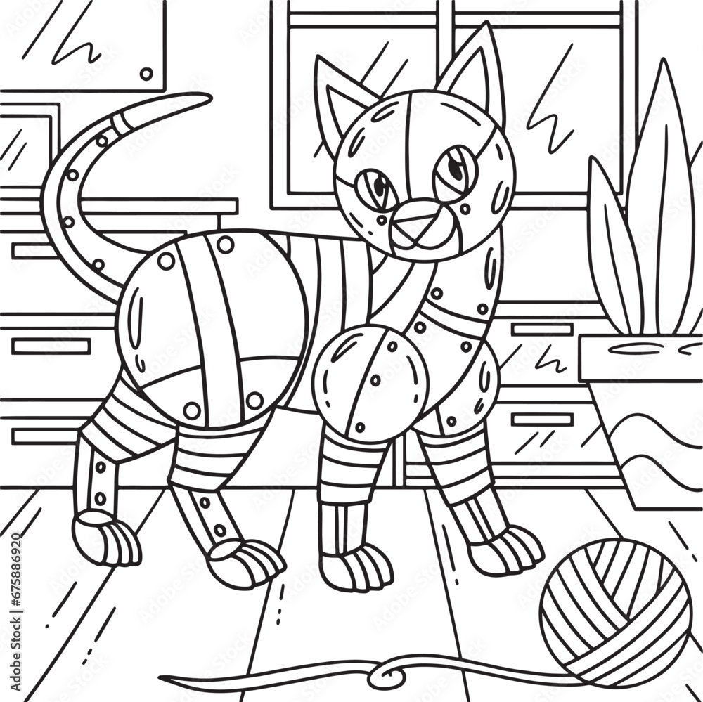Robot Cat Coloring Page for Kids Stock-Vektorgrafik | Adobe Stock