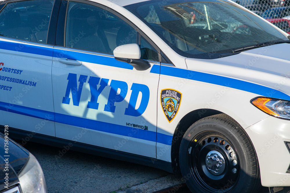 NYPD police car close up copy space background image Stock Photo ...
