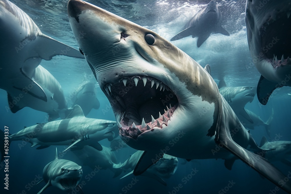 Shark Realms: Exploring the Enigmatic World of Ocean Predators Stock ...