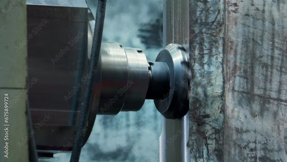 Processing Metal Surface With Grinding Industrial Machine At Production ...