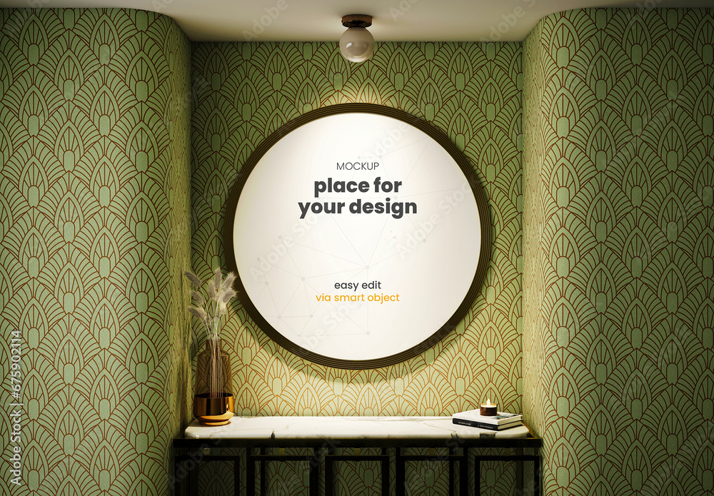 Art Deco Elegant Hall Spotlight Scene Circular Poster Mockup Stock ...