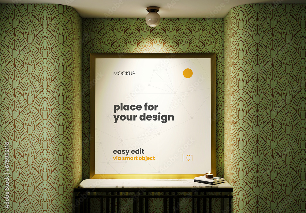 Art Deco Elegant Hall Spotlight Scene Square Poster Mockup Stock ...