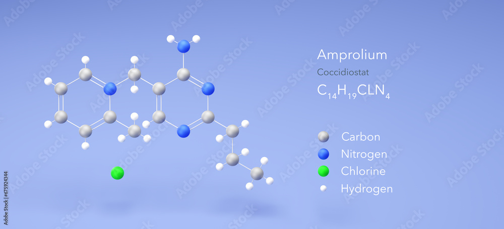 amprolium molecule, molecular structures, coccidiostat, 3d model ...