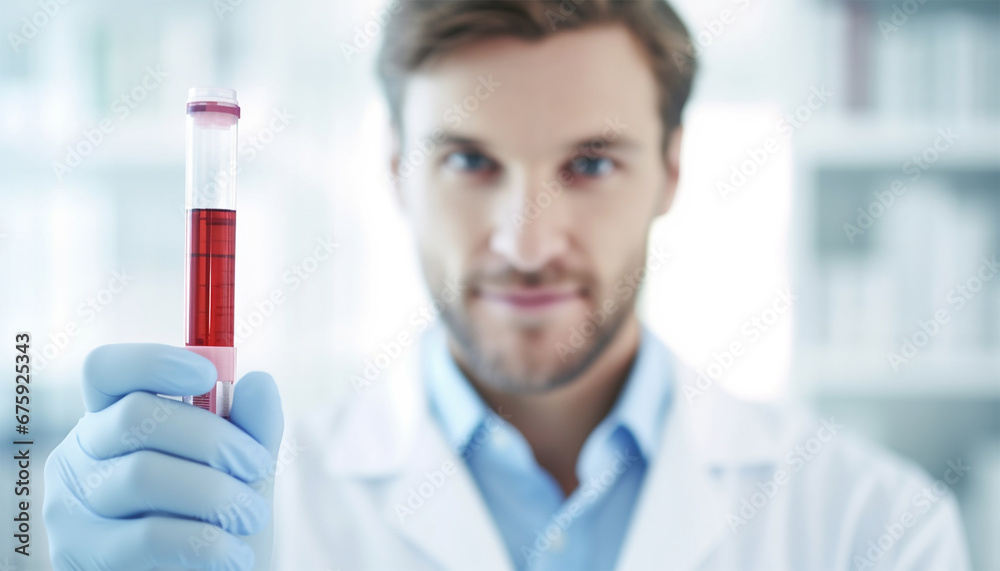 laboratory technician hold on blood sample tube for virus test , Doctor ...