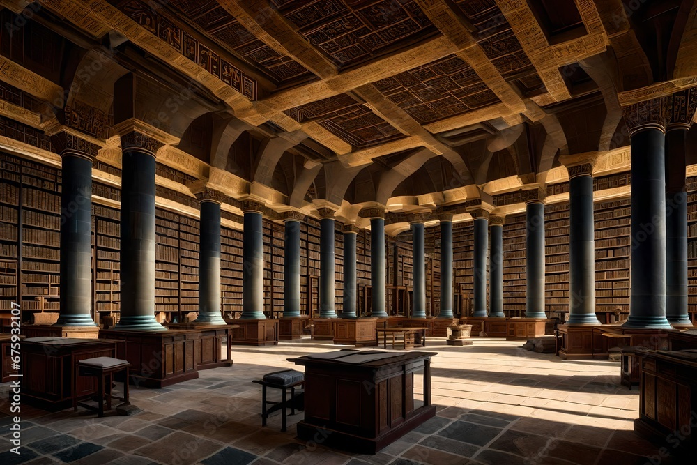 inside of the ancient library at Alexandria 2000 years ago. Students ...