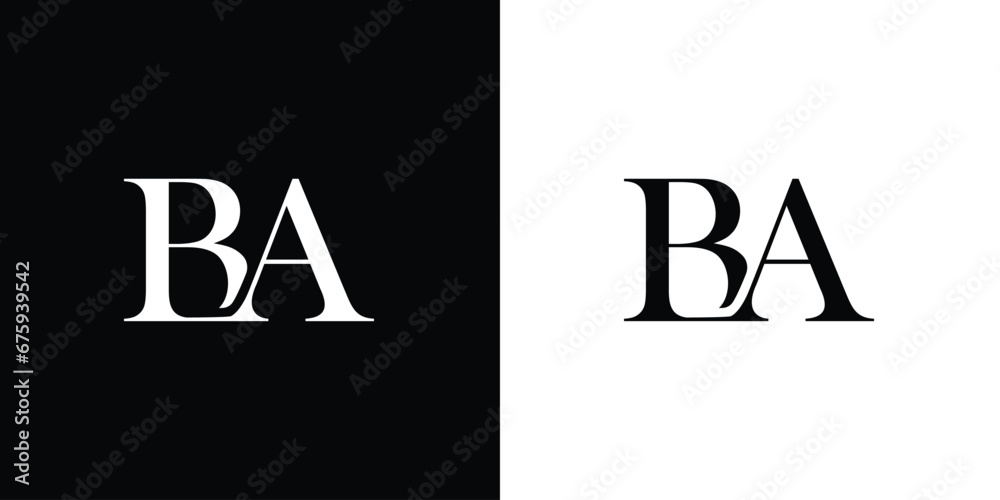 Abstract a simple letter or word BA serif connected font with cutting ...