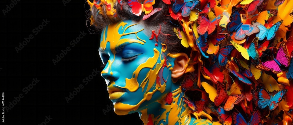 Abstract Butterfly Wing Body Art. A profile view capturing the essence ...