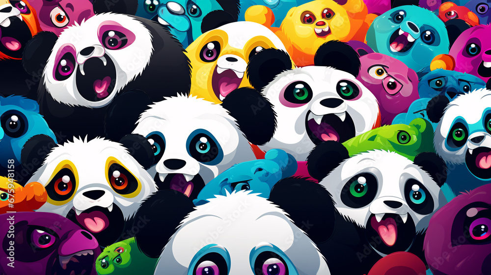 Panda Carnival with a Vibrant Collection of Multiple Cute Panda Faces ...