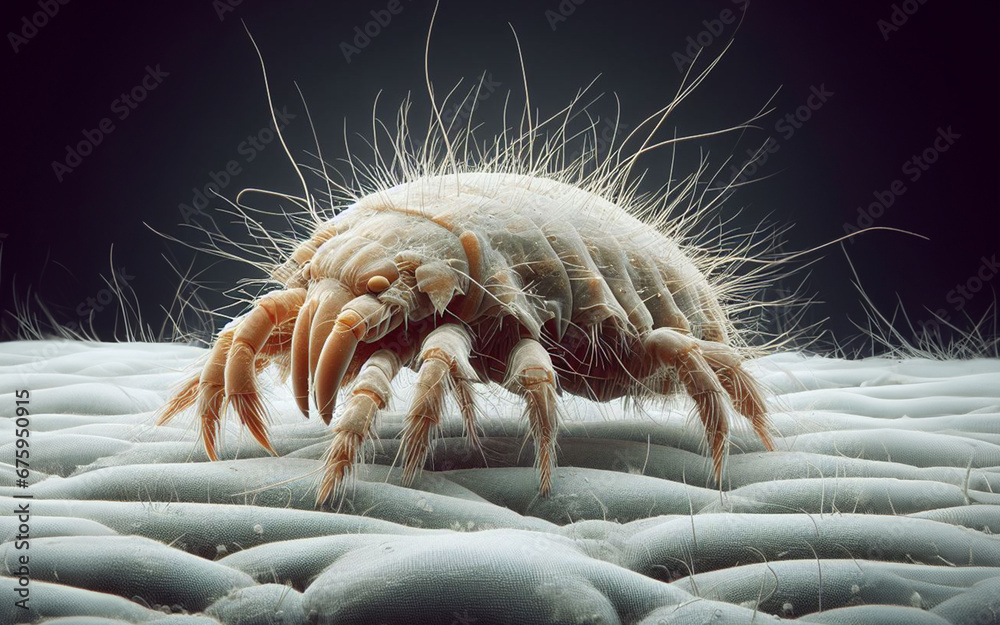 Enlarged image of dust mites on a mattress Causes of allergies and ...