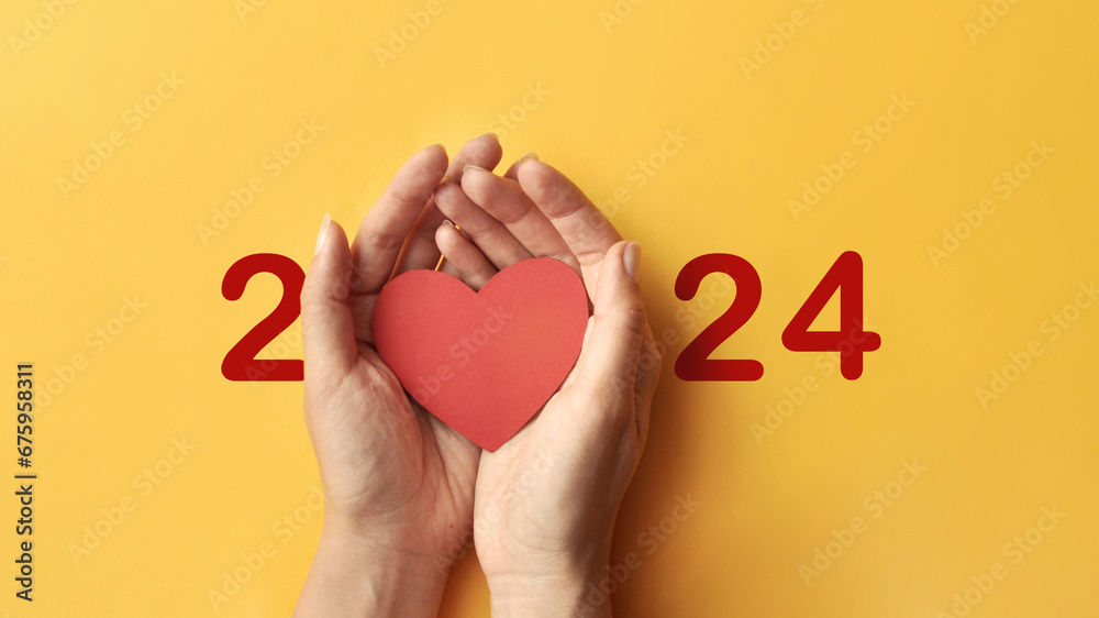 Unusual inscription: 2024 on a yellow background. The symbol of the ...