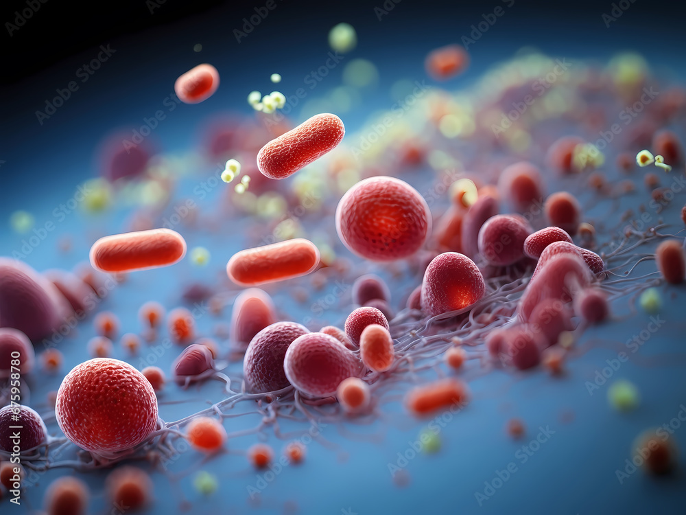 Bacteria's, viruses and germs with blood cells 3d seamless pattern ...