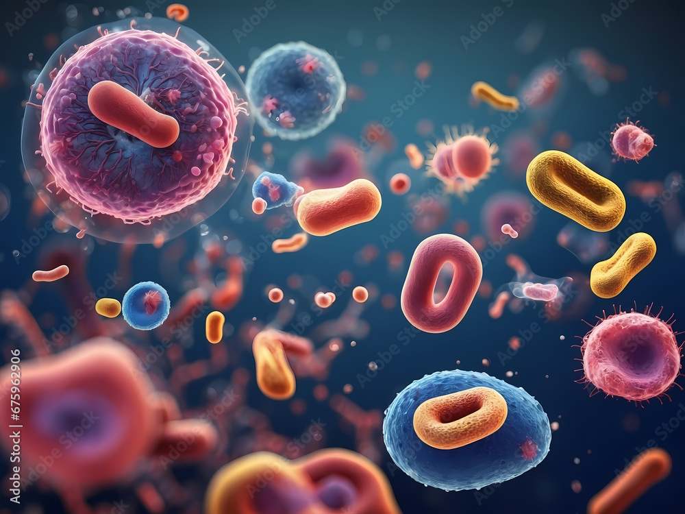 Bacteria's, viruses and germs with blood cells 3d seamless pattern ...
