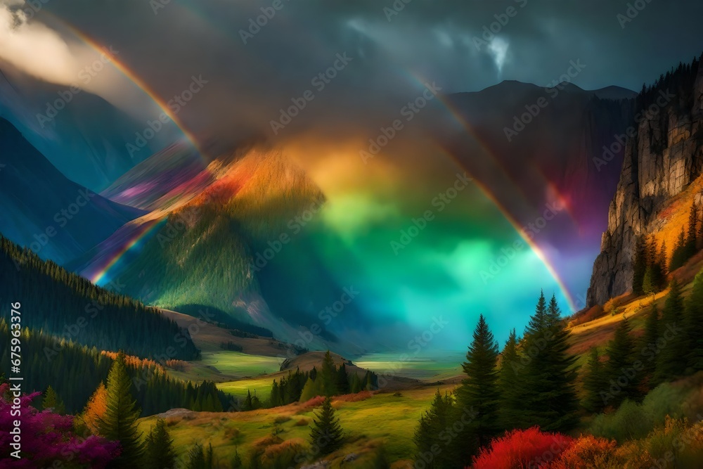 nature, Rainbow landscape, mountain, colorful, fantasy Spa retreat ...
