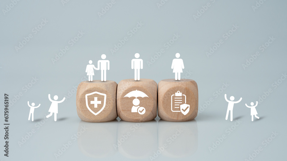 Concept of health insurance and medical benefits. Wooden blocks with ...