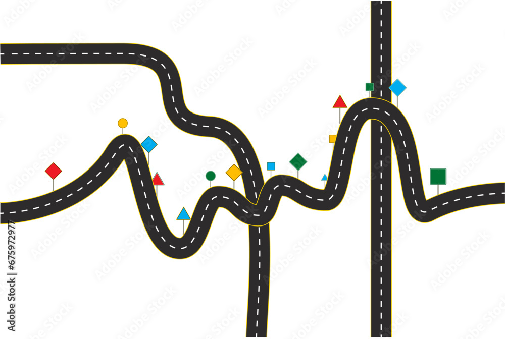 Vector black car road. Road signs. Road to horizon in perspective ...