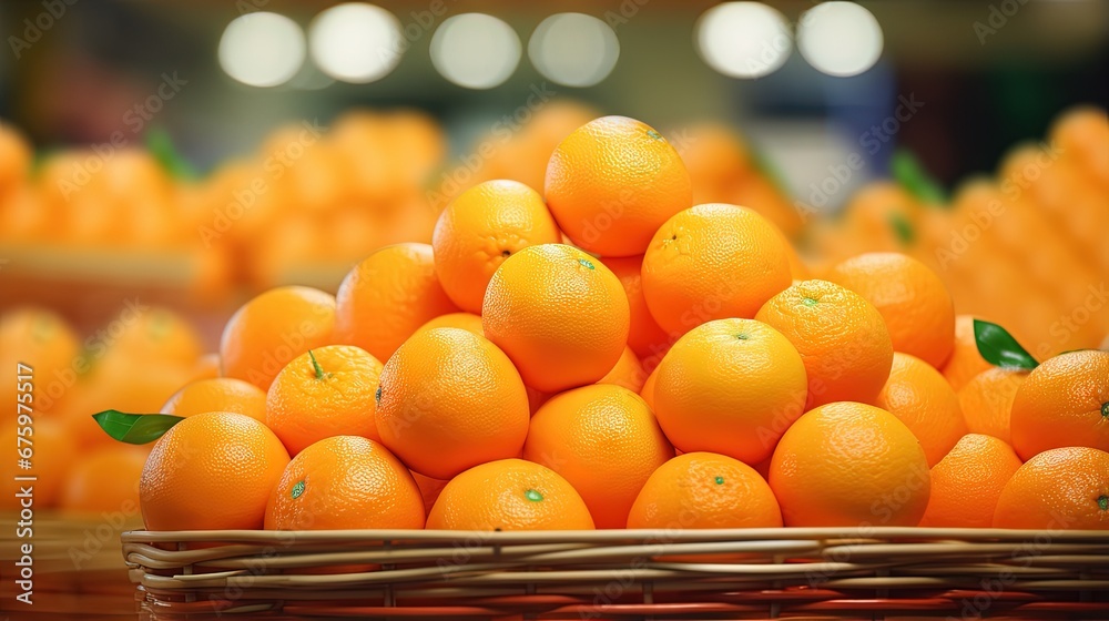 Fresh orange fruits in supermarket for background. Various type of ...