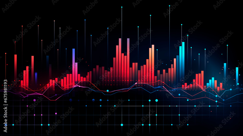 Abstract image of graphs, geometric shapes, growth and decline scales ...