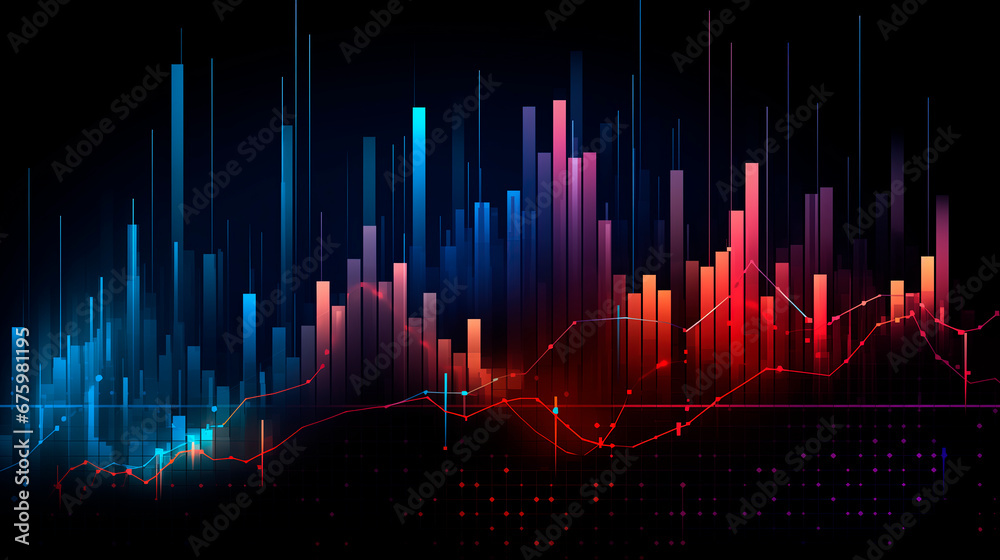 Abstract image of graphs, geometric shapes, growth and decline scales ...