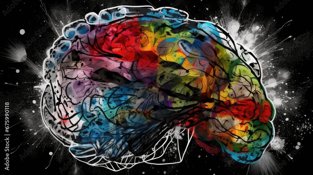 human brain anatomy sketch, colorful human brain anatomy, colored mind ...