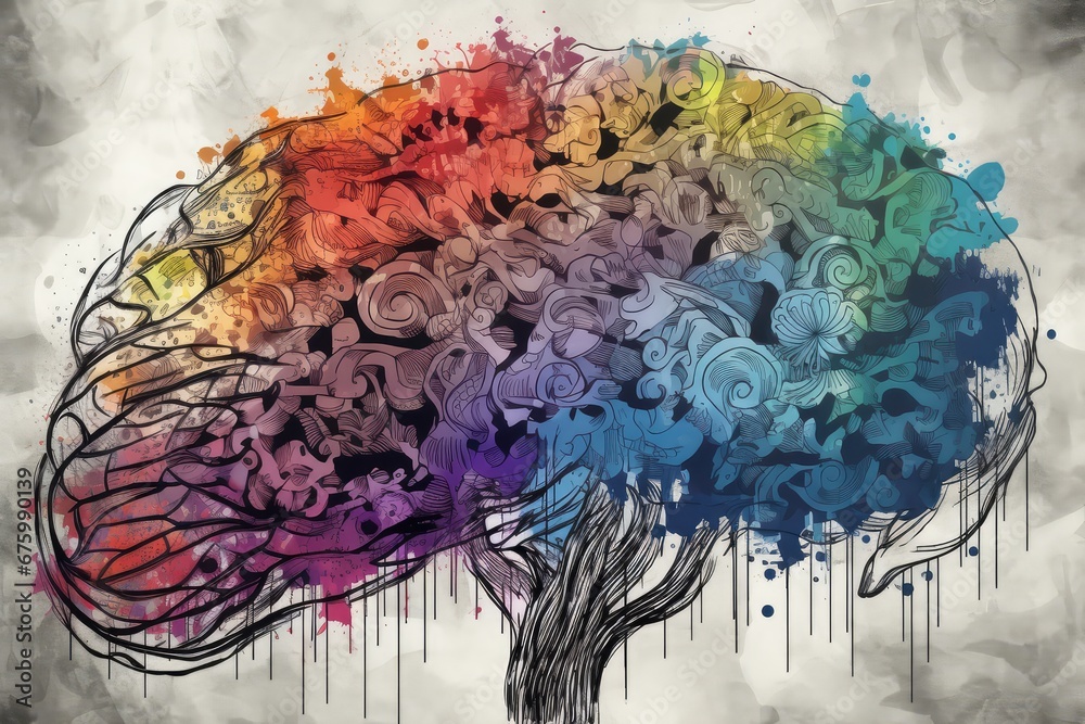 human brain anatomy sketch, colorful human brain anatomy, colored mind ...