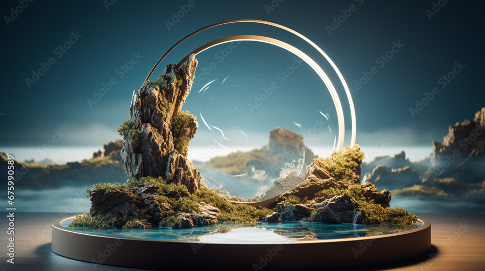 Fantasy Island Arch with Illuminated Circular Frame Stock Photo | Adobe ...