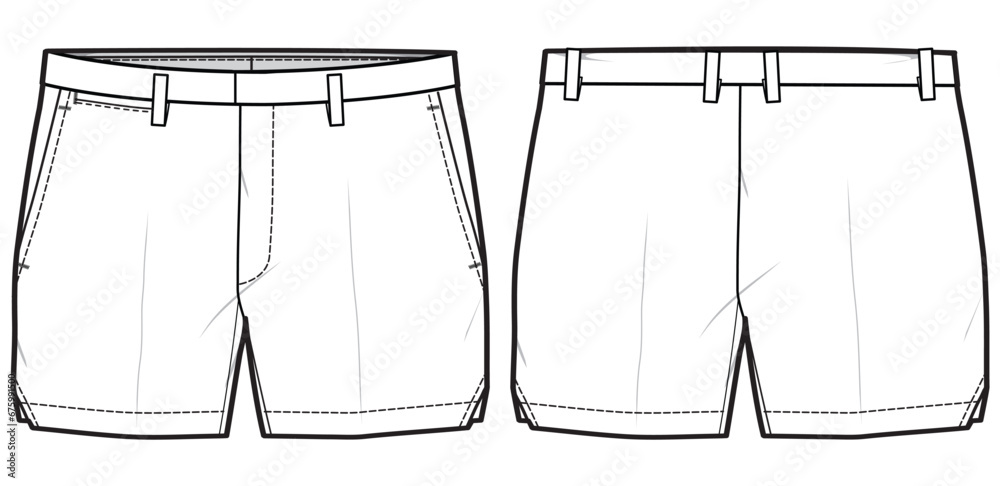 Vetor de Men's cropped chino shorts design flat sketch fashion ...