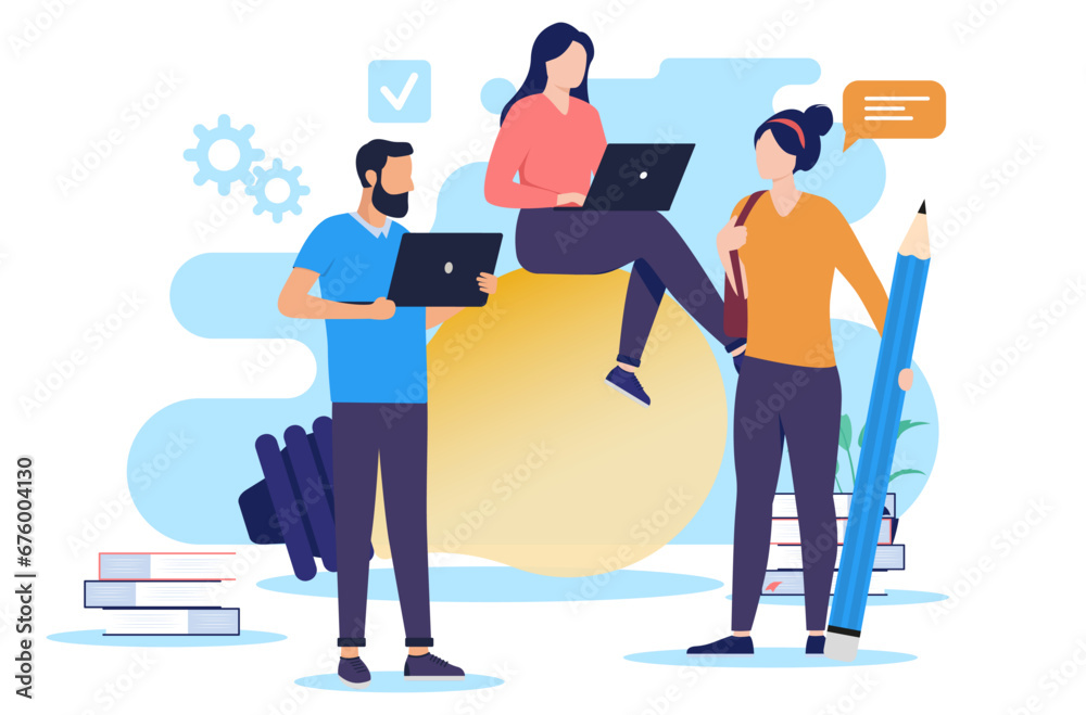 Studying team of people - Group of student vector characters standing ...