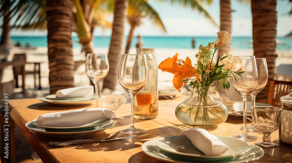 Elegant and select restaurant table at Beach Wine Glass and appetizers ...