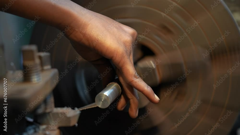 Operating a lathe machine in a light engineering workshop in Bangladesh ...