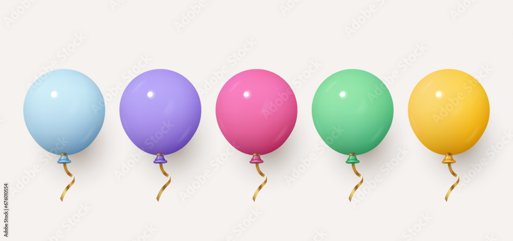 Realistic color glossy balloons. Glossy realistic 3d balloon set ...