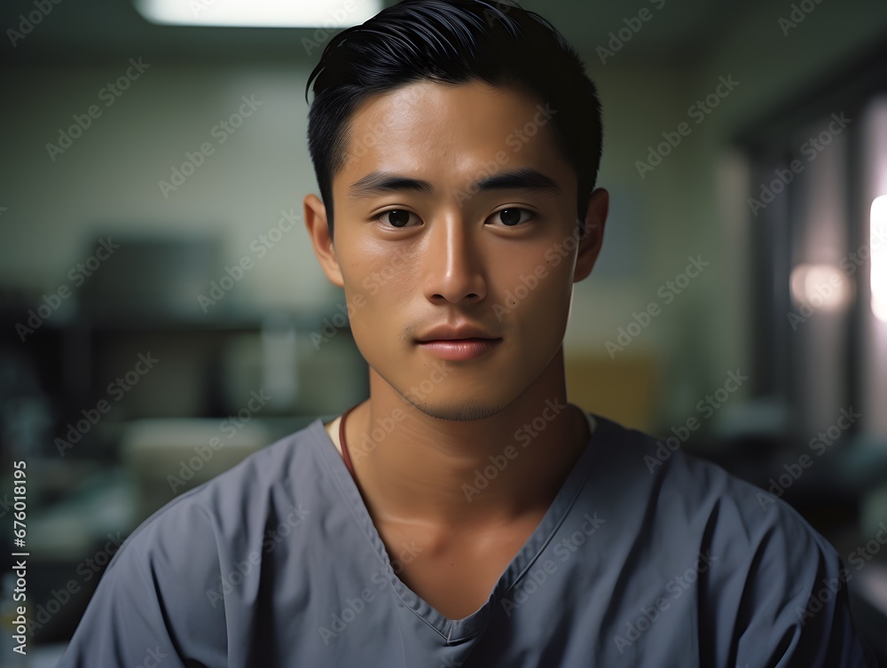 Authentic Hospital Worker: Stressed 20-Year-Old Man in Action Stock ...