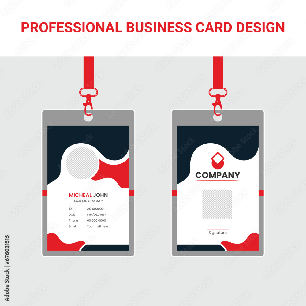Professional modern simple id card design with red, blue, black, green ...