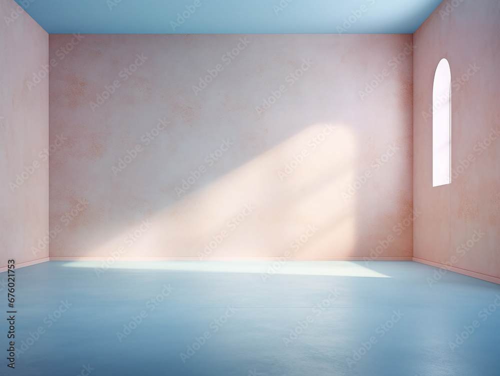 empty room Pink plaster wall and blue floor , empty light cream room ...